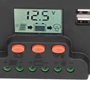 Solar Charge Controller, Solar Panel Controller LCD Auto USB Dual Port PWM Adjustable Solar Charge Controller for Industry 12/24V (20A)