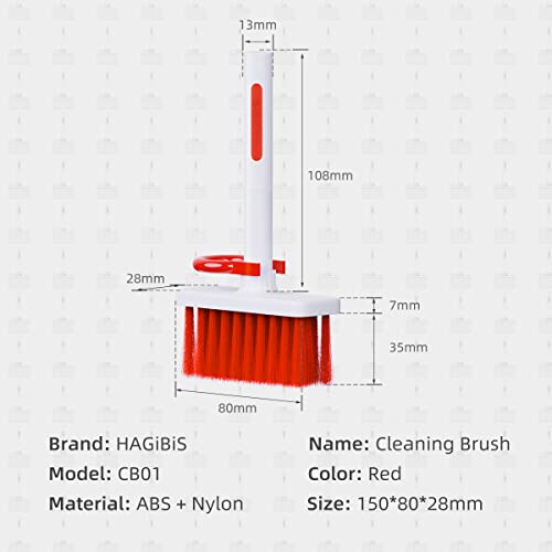 Hagibis Cleaning Soft Brush Keyboard Cleaner 5-in-1 Multi-Function Computer Cleaning Tools Kit Corner Gap Duster Keycap Puller for Bluetooth Earphones Lego Laptop Airpods Pro Camera Lens (Red)