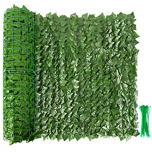 Whonline Artificial Faux Ivy Hedge Privacy Fence Wall Screen 118 x 39.4in Outdoor Privacy Fence Hedges Screen with 30pcs Nylon Cable Zip Ties for Balcony, Garden, Deck Décor