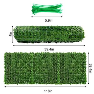 Whonline Artificial Faux Ivy Hedge Privacy Fence Wall Screen 118 x 39.4in Outdoor Privacy Fence Hedges Screen with 30pcs Nylon Cable Zip Ties for Balcony, Garden, Deck Décor