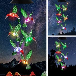 hummingbird solar wind chimes, okaygoo hummingbird solar lights outdoor wind chimes color changing hummingbird gifts for mom grandma christmas decoration (green)