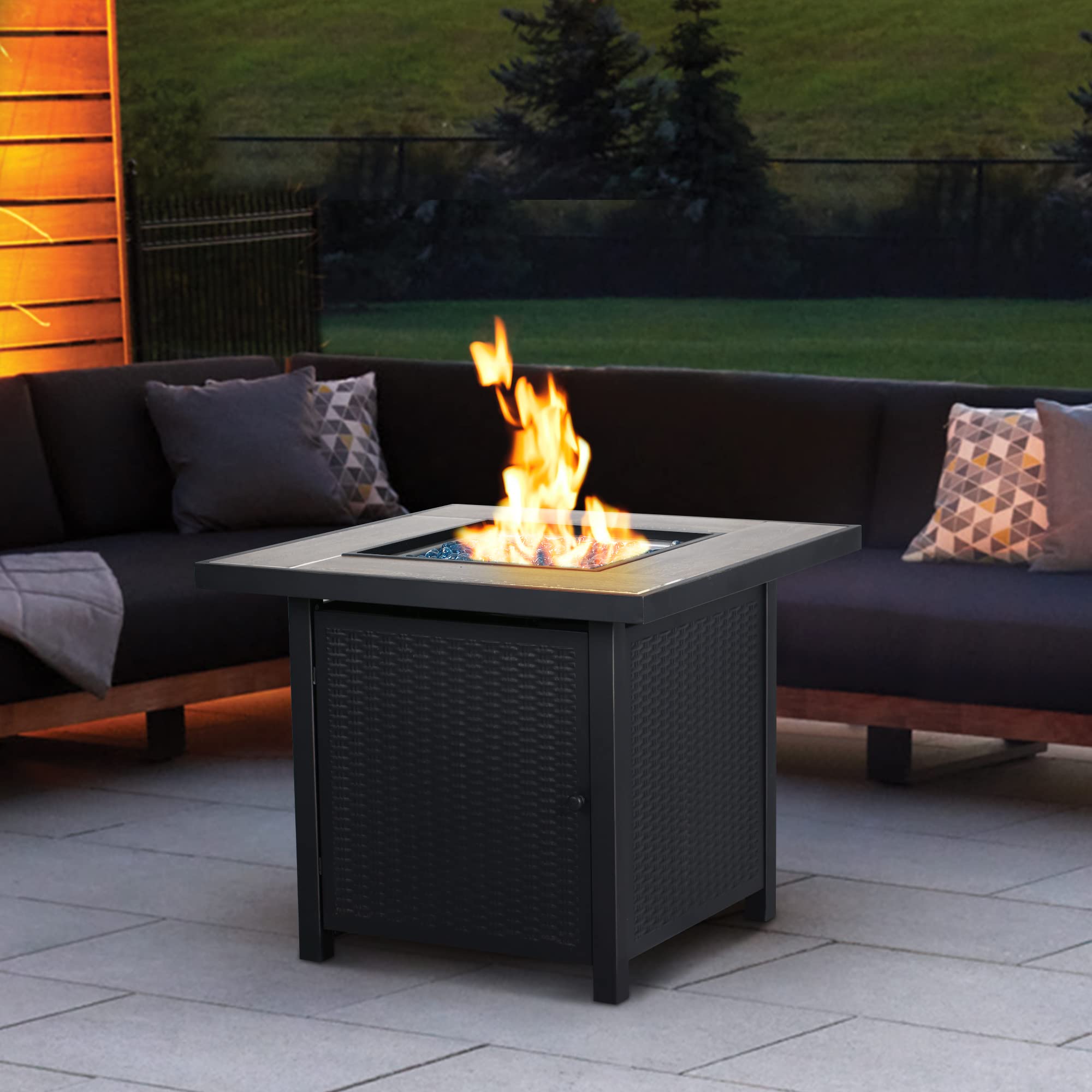 BALI OUTDOORS 30 Inch Propane Fire Pit Table, Gas Fire Pit for Outside Patio Square, 50,000 BTU