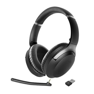 avantree aria pro 2 - bluetooth headphones with noise filtering mic for clear calls, dual link for pc & phone, active noise cancelling wireless headset with usb adapter for computer & laptop