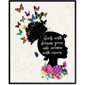 African American Girls Motivational Wall Art - Black Art - Inspirational Poster - Teens, Little Girls Bedroom, Kids Room - Positive Quotes - Encouragement Sayings - Daughter Gifts - Family Wall Decor