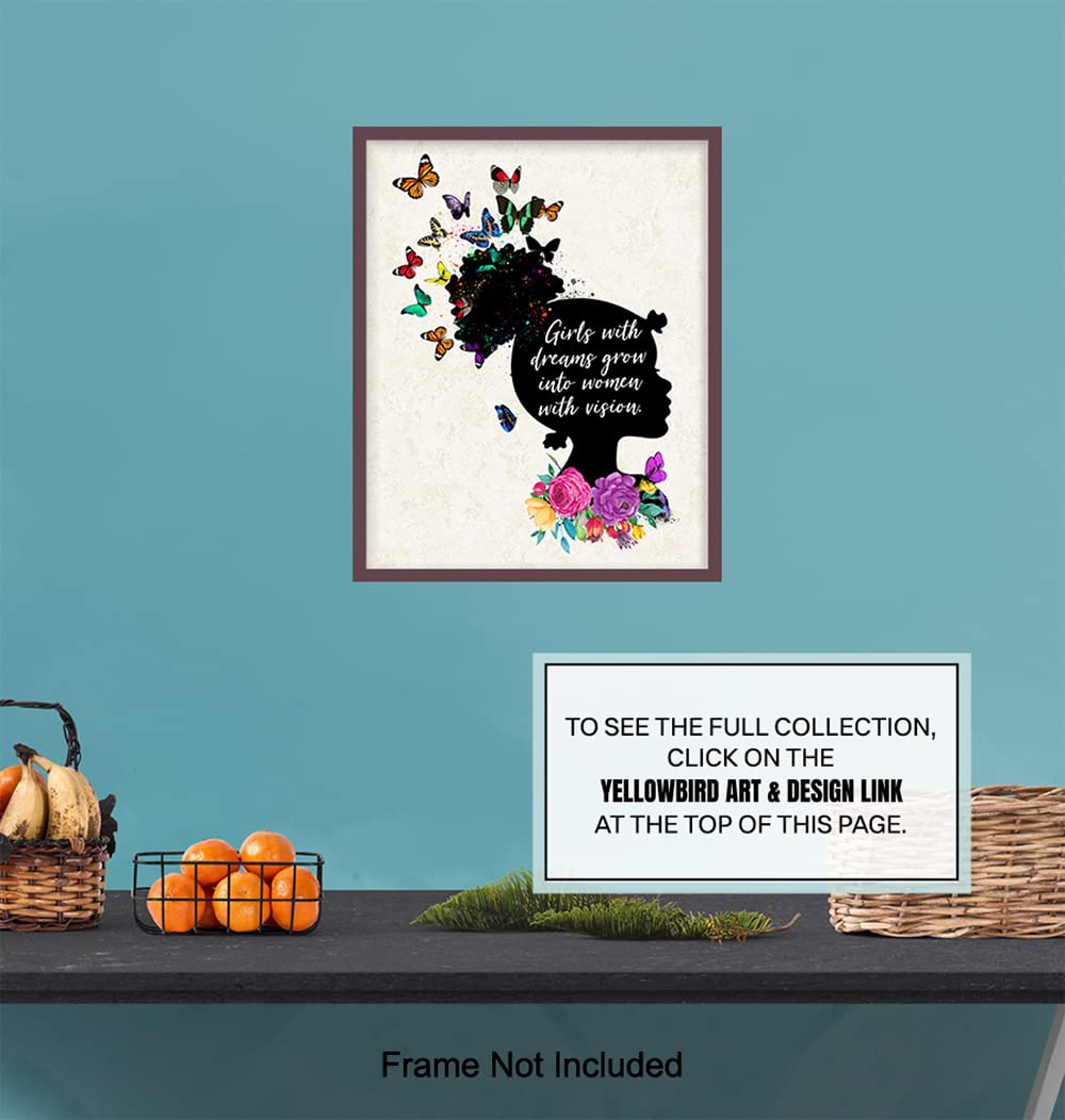 African American Girls Motivational Wall Art - Black Art - Inspirational Poster - Teens, Little Girls Bedroom, Kids Room - Positive Quotes - Encouragement Sayings - Daughter Gifts - Family Wall Decor