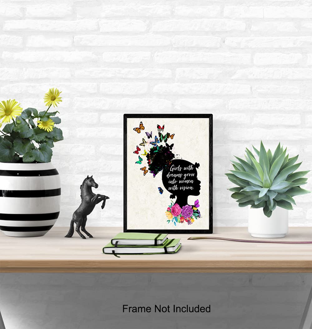 African American Girls Motivational Wall Art - Black Art - Inspirational Poster - Teens, Little Girls Bedroom, Kids Room - Positive Quotes - Encouragement Sayings - Daughter Gifts - Family Wall Decor