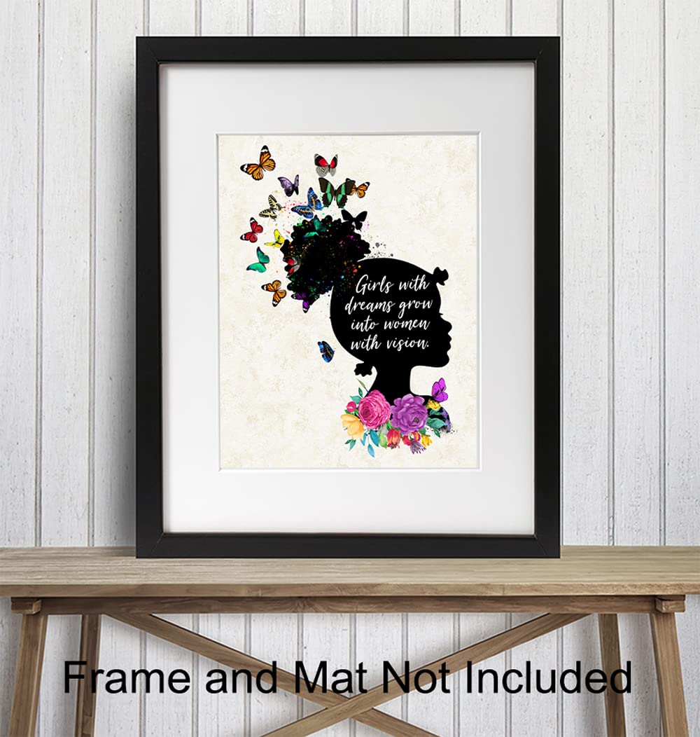 African American Girls Motivational Wall Art - Black Art - Inspirational Poster - Teens, Little Girls Bedroom, Kids Room - Positive Quotes - Encouragement Sayings - Daughter Gifts - Family Wall Decor