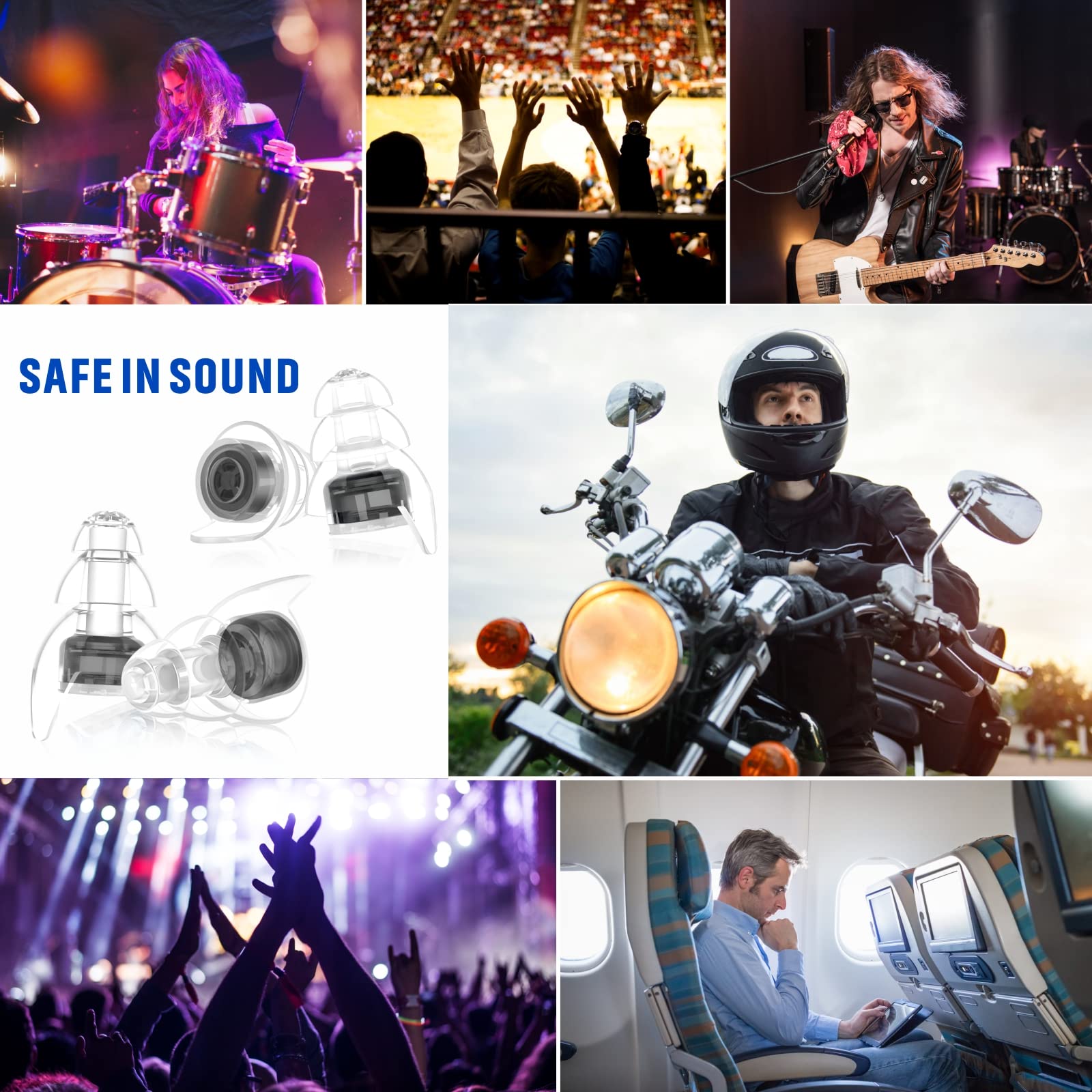 Hearprotek 2 Pairs High Fidelity Concert Ear Plugs, Noise Reduction Music Earplugs, Hearing Protection for Musicians, Festival, DJ’s, Nightclub, Concerts, Drummers, Party, Motorcyclists (23db) Black