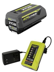 ryobi 40v battery and charger kit 4.0 ah lithium-ion battery set oem op40404 + op403a (2021 redesign with easy eject latch)