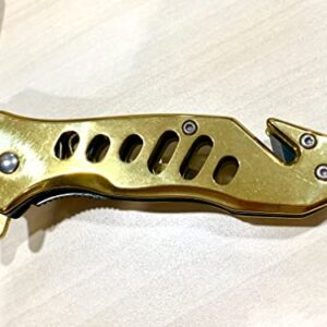 Super Knife 6.75" Gold Coated Spring Assisted Open Blade EDC Folding Pocket knife, Straight Edge Blade (Gold)