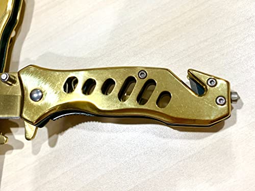 Super Knife 6.75" Gold Coated Spring Assisted Open Blade EDC Folding Pocket knife, Straight Edge Blade (Gold)