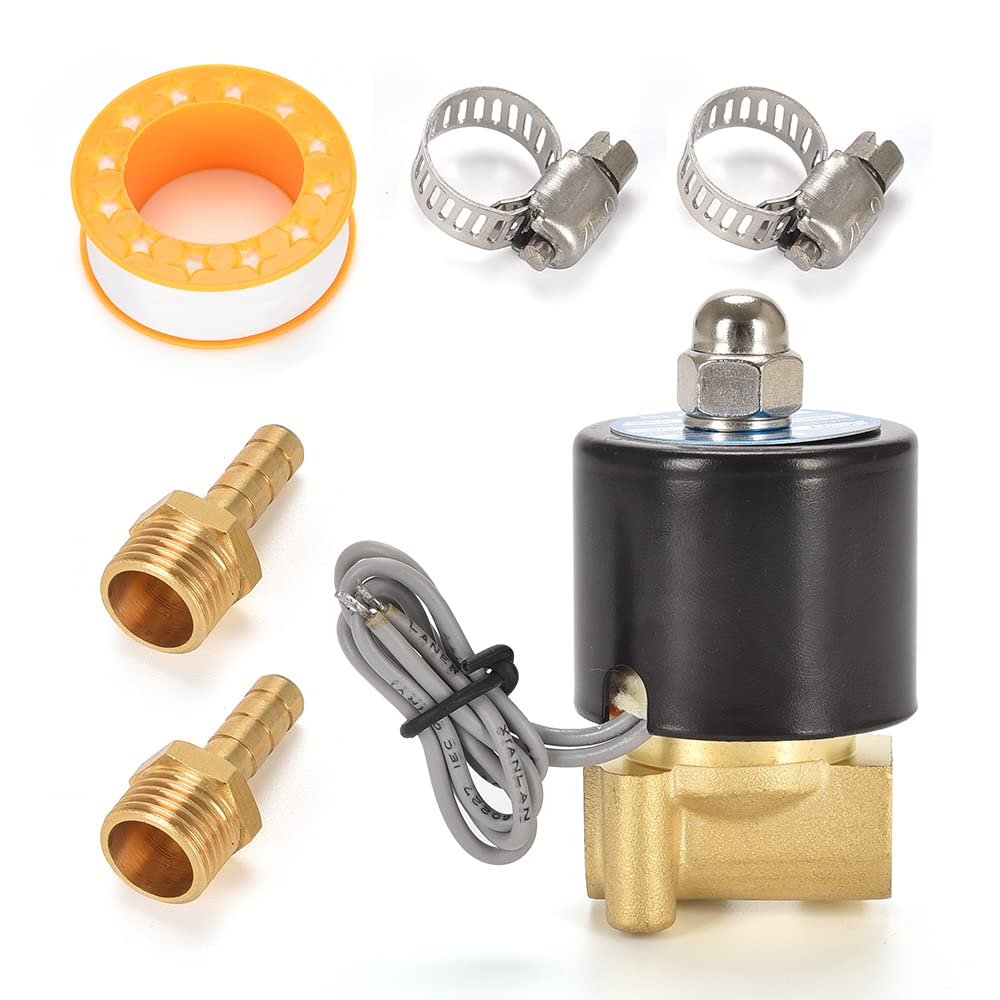 CGELE Brass Electric Solenoid Valve 12V 1/4"（inch） Pneumatic Air Valve Normally Colsed for Water Air Gas Fuel Oil