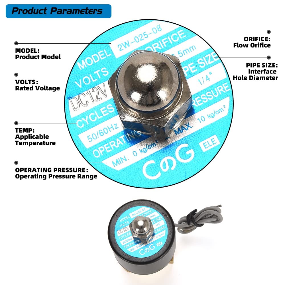 CGELE Brass Electric Solenoid Valve 12V 1/4"（inch） Pneumatic Air Valve Normally Colsed for Water Air Gas Fuel Oil