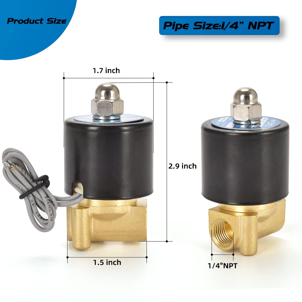 CGELE Brass Electric Solenoid Valve 12V 1/4"（inch） Pneumatic Air Valve Normally Colsed for Water Air Gas Fuel Oil