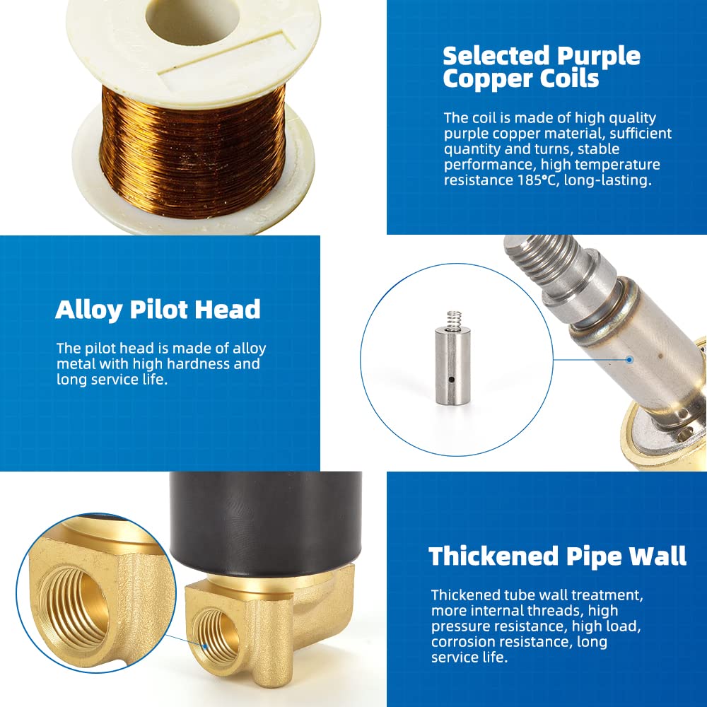 CGELE Brass Electric Solenoid Valve 12V 1/4"（inch） Pneumatic Air Valve Normally Colsed for Water Air Gas Fuel Oil