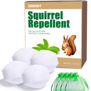 SEEKBIT 4 Pack Squirrel Repellent, Peppermint Garlic Keep Squirrel Out of Attic, Car, Engines, Roof, Outdoor Squirrel Deterrent Repels Chipmunk Rodent Mice Away from Garden, Yard, Warehouse