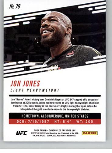 2021 Panini Chronicles UFC Prestige #78 Jon Jones Heavyweight Official MMA Trading Card in Raw (NM or Better) Condition