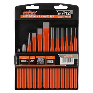 horusdy 12-piece punch and chisel set, including taper punch, cold chisels, pin punch, center punch