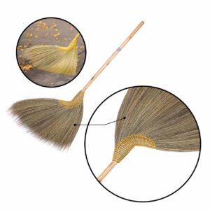 39-inch Tall of Asian Straw Broom Witch Broom Thai Natural Grass Broom with Solid Wood Handle and Handgrip Nylon Thread