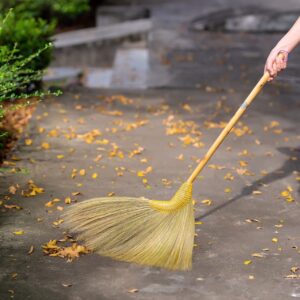 39-inch Tall of Asian Straw Broom Witch Broom Thai Natural Grass Broom with Solid Wood Handle and Handgrip Nylon Thread