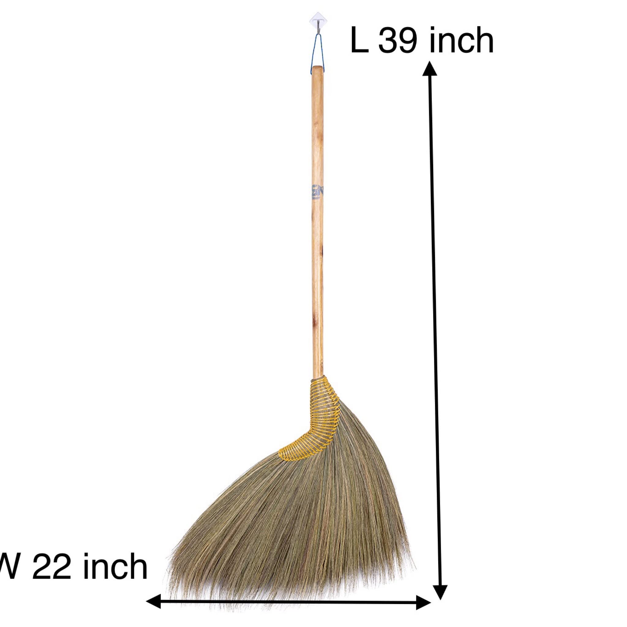 39-inch Tall of Asian Straw Broom Witch Broom Thai Natural Grass Broom with Solid Wood Handle and Handgrip Nylon Thread