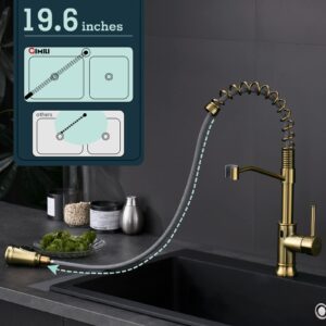 GIMILI Gold Touchless Kitchen Faucet with Pull Down Sprayer, Brushed Brass Motion Sensor Smart Hands-Free Activated Single Hole Spring Faucet for Kitchen Sink