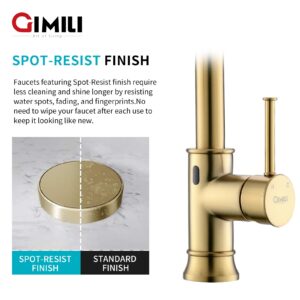 GIMILI Gold Touchless Kitchen Faucet with Pull Down Sprayer, Brushed Brass Motion Sensor Smart Hands-Free Activated Single Hole Spring Faucet for Kitchen Sink