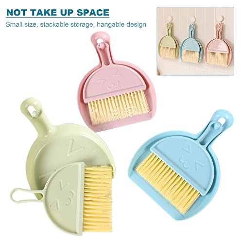 3PCS Small Broom and Dustpan Set for Home Mini Dust Pans with Brush Set Hand Dustpan and Brush Set Kids Dust Pan and Broom/Dustpan Combo Set Hangable Whisk Broom for Table,Countertop,Sofa,Key Board