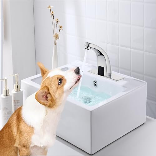 Commercial Automatic Touchless Sensor Bathroom Faucet,Motion Activated Hands Free Kitchen Sink TapCEC Watersense with Hole Cover Deck Plate, Chrome