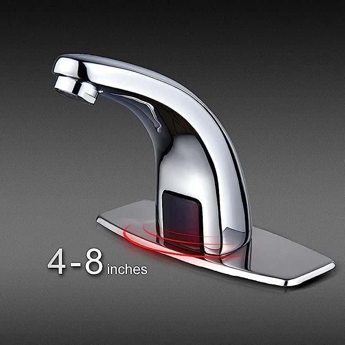 Commercial Automatic Touchless Sensor Bathroom Faucet,Motion Activated Hands Free Kitchen Sink TapCEC Watersense with Hole Cover Deck Plate, Chrome