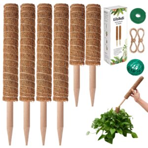 eibikdi 6 pcs moss pole extending to 68 inches for plants monstera, plant support stakes for indoor climbing plants grow upwards, with 65ft twist ties, 13ft jute rope, 6.5ft hook-and-loop strip