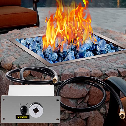 VEVOR Fire Pit Gas Burner Spark Ignition Kit, 300K BTU Fire Pit Ignition System, Stainless Steel Fire Pit Igniter, All-in-One Fire Pit Kit with Key Valve, Electric Igniter and 2 PVC Connecting Hoses