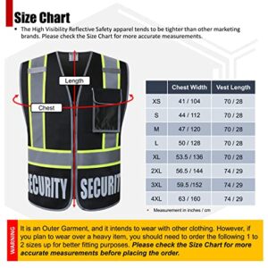 HATAUNKI Retro-Reflection Security Safety Vests Heavy Duty Black Mesh with 5 Pockets and Front Zipper Meet ANSI/ISEA 107-2015 (Black-22, 3X-Large)