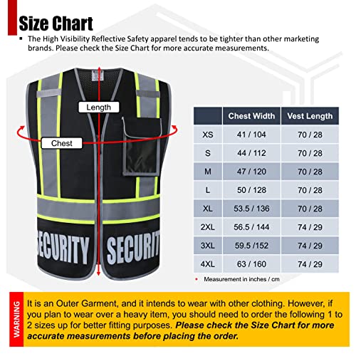 HATAUNKI Retro-Reflection Security Safety Vests Heavy Duty Black Mesh with 5 Pockets and Front Zipper Meet ANSI/ISEA 107-2015 (Black-22, 3X-Large)