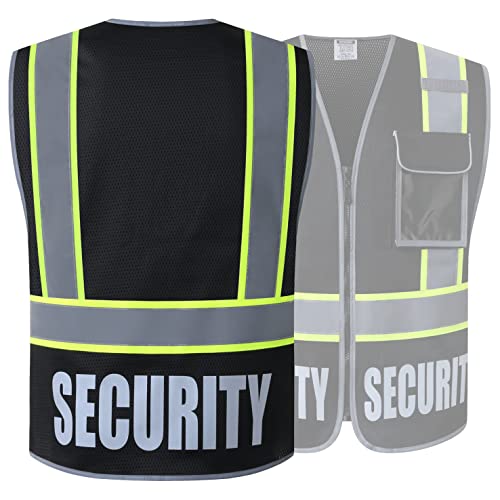 HATAUNKI Retro-Reflection Security Safety Vests Heavy Duty Black Mesh with 5 Pockets and Front Zipper Meet ANSI/ISEA 107-2015 (Black-22, 3X-Large)