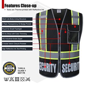 HATAUNKI Retro-Reflection Security Safety Vests Heavy Duty Black Mesh with 5 Pockets and Front Zipper Meet ANSI/ISEA 107-2015 (Black-22, 3X-Large)