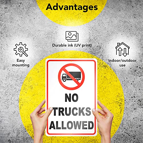 No Trucks Sign - 8x12 Aluminum No Big Trucks Sign - No Truck Parking Signs - No Trucks Allowed Sign - Private Road No Truck Turnaround Sign