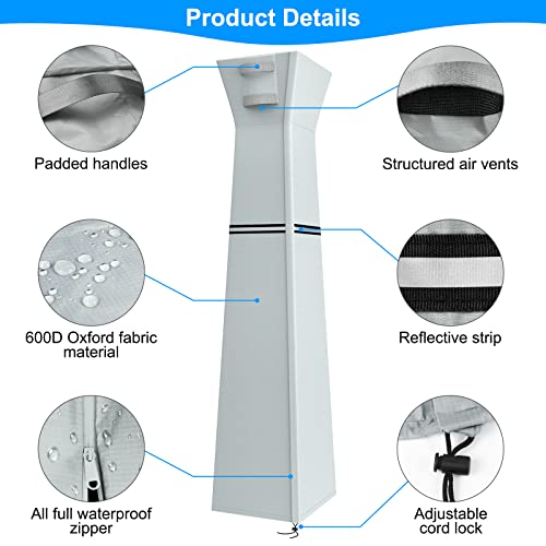 Top Hill Pyramid Patio Heater Cover ，Outdoor Heater Cover Waterproof Zipper Designed with Storage Bag，Stand-Up Outdoor Propane Patio Heater Cover 21" L x 21" W x 90" H (Grey）