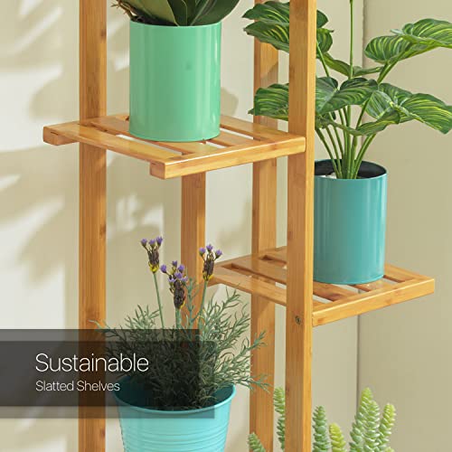 MoNiBloom 6 Tier Bamboo Plant Stand, Flowers Display Shelf Holder Organizer with 7 Pot Positions for Outdoor Indoor Balcony Patio Balcony, Natural