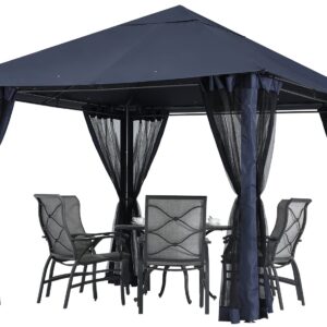 COOSHADE 10x10 Gazebos for Patios Outdoor Gazebo Canopy with Mosquito Netting(Navy Blue)