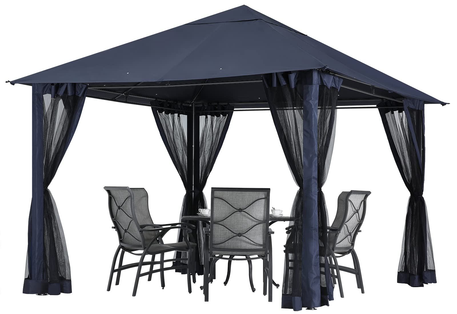 COOSHADE 10x10 Gazebos for Patios Outdoor Gazebo Canopy with Mosquito Netting(Navy Blue)