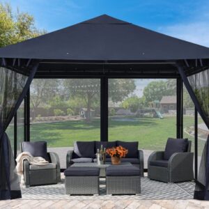 COOSHADE 10x10 Gazebos for Patios Outdoor Gazebo Canopy with Mosquito Netting(Navy Blue)