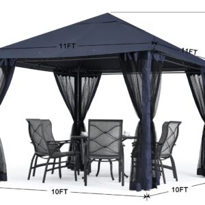 COOSHADE 10x10 Gazebos for Patios Outdoor Gazebo Canopy with Mosquito Netting(Navy Blue)