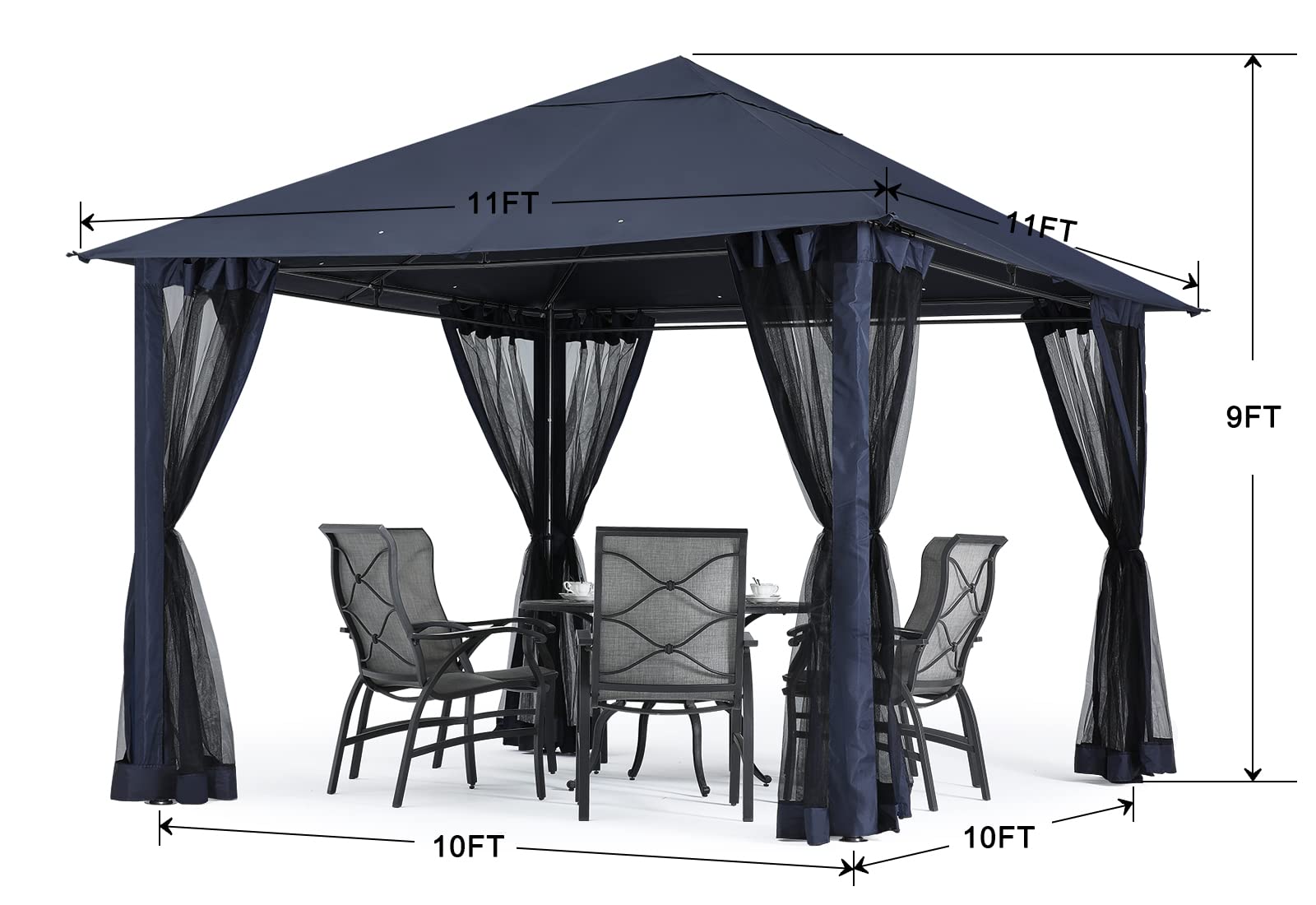 COOSHADE 10x10 Gazebos for Patios Outdoor Gazebo Canopy with Mosquito Netting(Navy Blue)