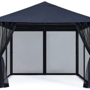 COOSHADE 10x10 Gazebos for Patios Outdoor Gazebo Canopy with Mosquito Netting(Navy Blue)