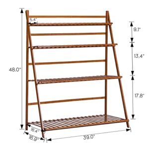 MoNiBloom Folding Bamboo Ladder Shelf 4 Tier Flower Pot Plant Display Rack Stand Organizer Holder for Home Garden Patio Balcony Indoor Outdoor Use, Brown