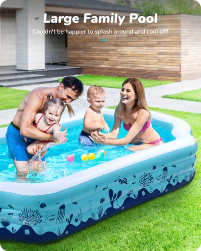 Inflatable Swimming Pool, Valwix 122" X 71" X 20" Full-Sized Family Blow Up Pools for Adults, Children, Above Ground Outdoor Garden Backyard Pool with Seat and Backrest, Summer Water Party for All