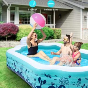 Inflatable Swimming Pool, Valwix 122" X 71" X 20" Full-Sized Family Blow Up Pools for Adults, Children, Above Ground Outdoor Garden Backyard Pool with Seat and Backrest, Summer Water Party for All