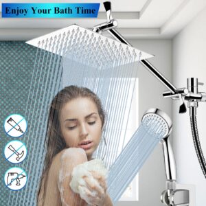 High Pressure Rainfall Shower Head, Rain Head with Height/Angle Adjustable Extension Arm and Handheld Combo, Koeka Flow Stainless Steel Powerful Spray Long Hose