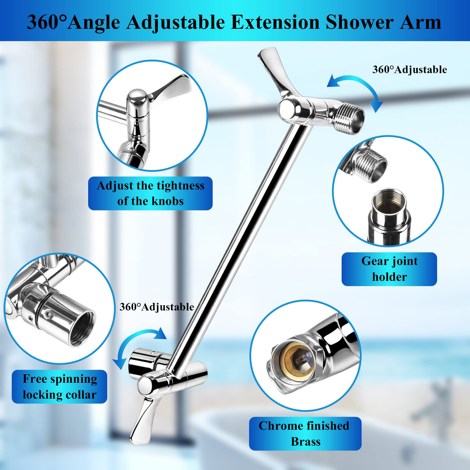 High Pressure Rainfall Shower Head, Rain Head with Height/Angle Adjustable Extension Arm and Handheld Combo, Koeka Flow Stainless Steel Powerful Spray Long Hose